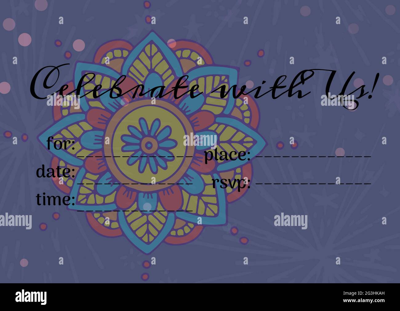 Celebrate with us text with copy space against floral design and spots ...