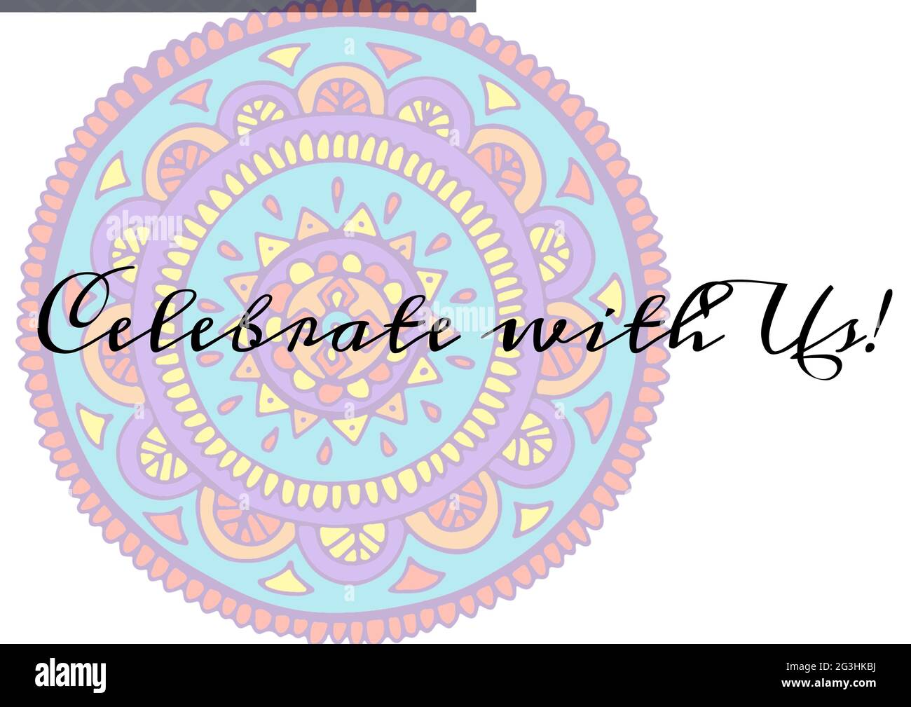 Celebrate with us text against colorful decorative floral design on ...