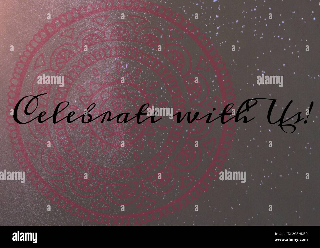 Celebrate with us text against decorative floral designs and white ...