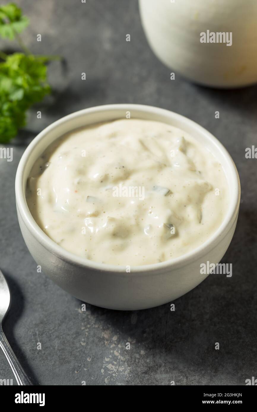 Homemade Creamy Tartar Sauce with Lemon and Parsley Stock Photo - Alamy