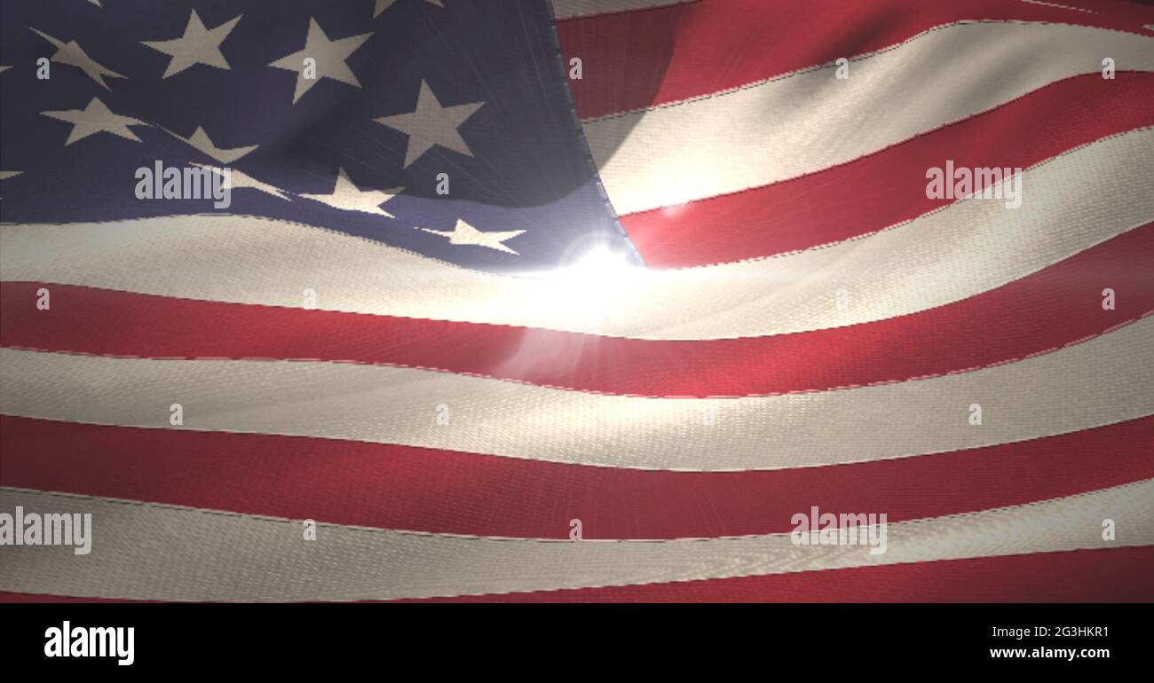 Bright spot of light against waving american flag Stock Photo - Alamy