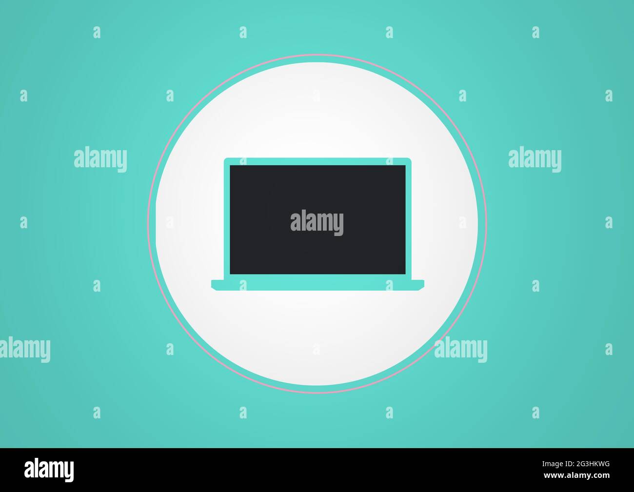 Composition of computer screen in white circle on blue background Stock ...