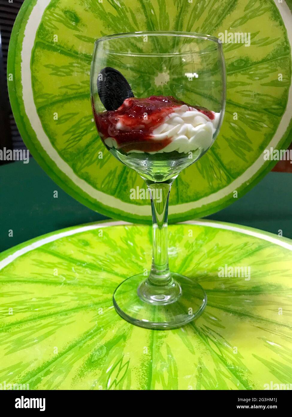 MARACAIBO-VENEZUELA. A yogurt dessert and guava helmet with Oreo cookie ...