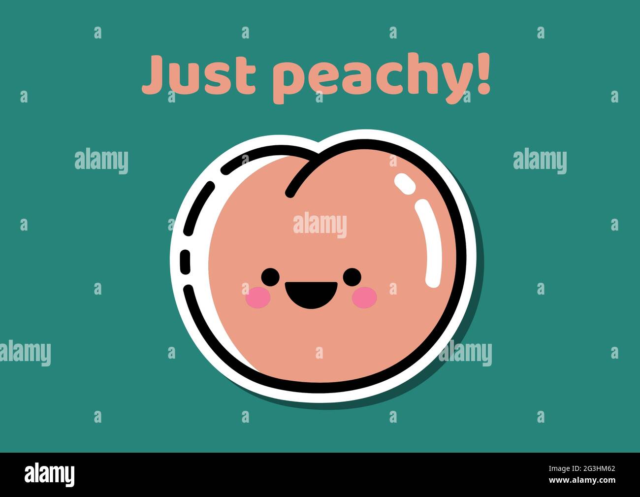Composition of just peachy text with smiling peach on green background ...