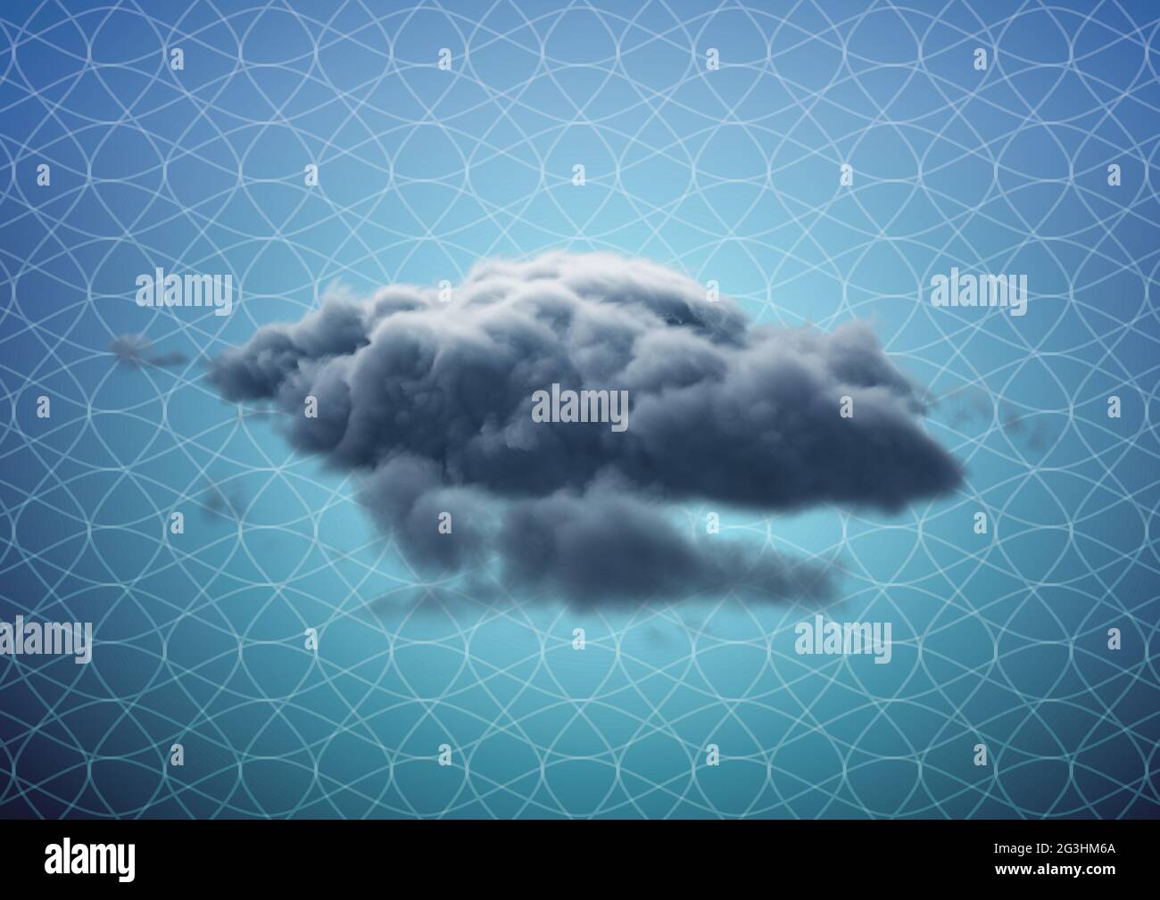 Composition of 3d grey cloud floating over white intricate grid pattern ...