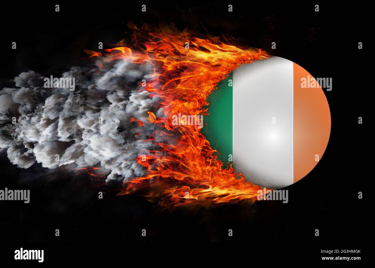 Flag with a trail of fire and smoke - Ireland Stock Photo - Alamy