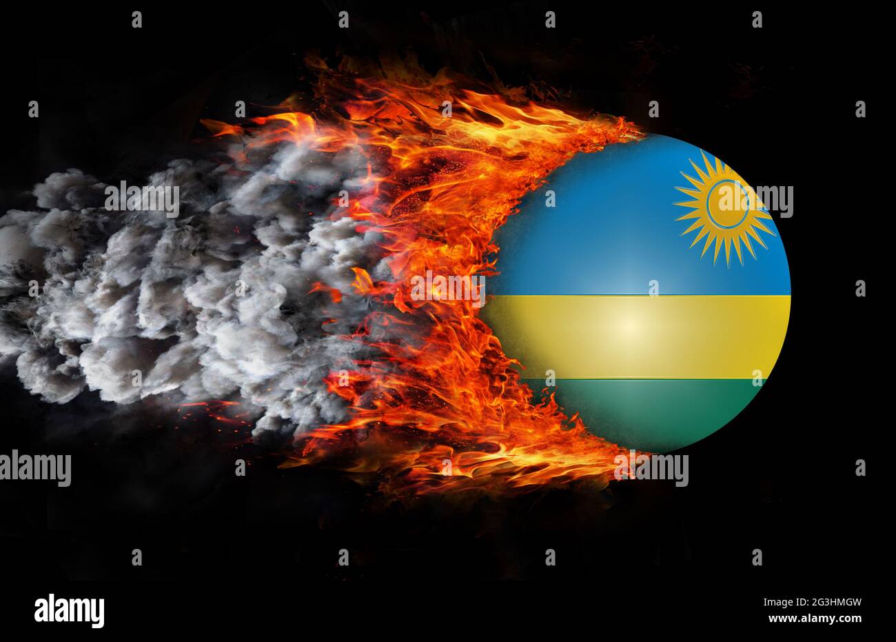 Flag with a trail of fire and smoke - Rwanda Stock Photo - Alamy