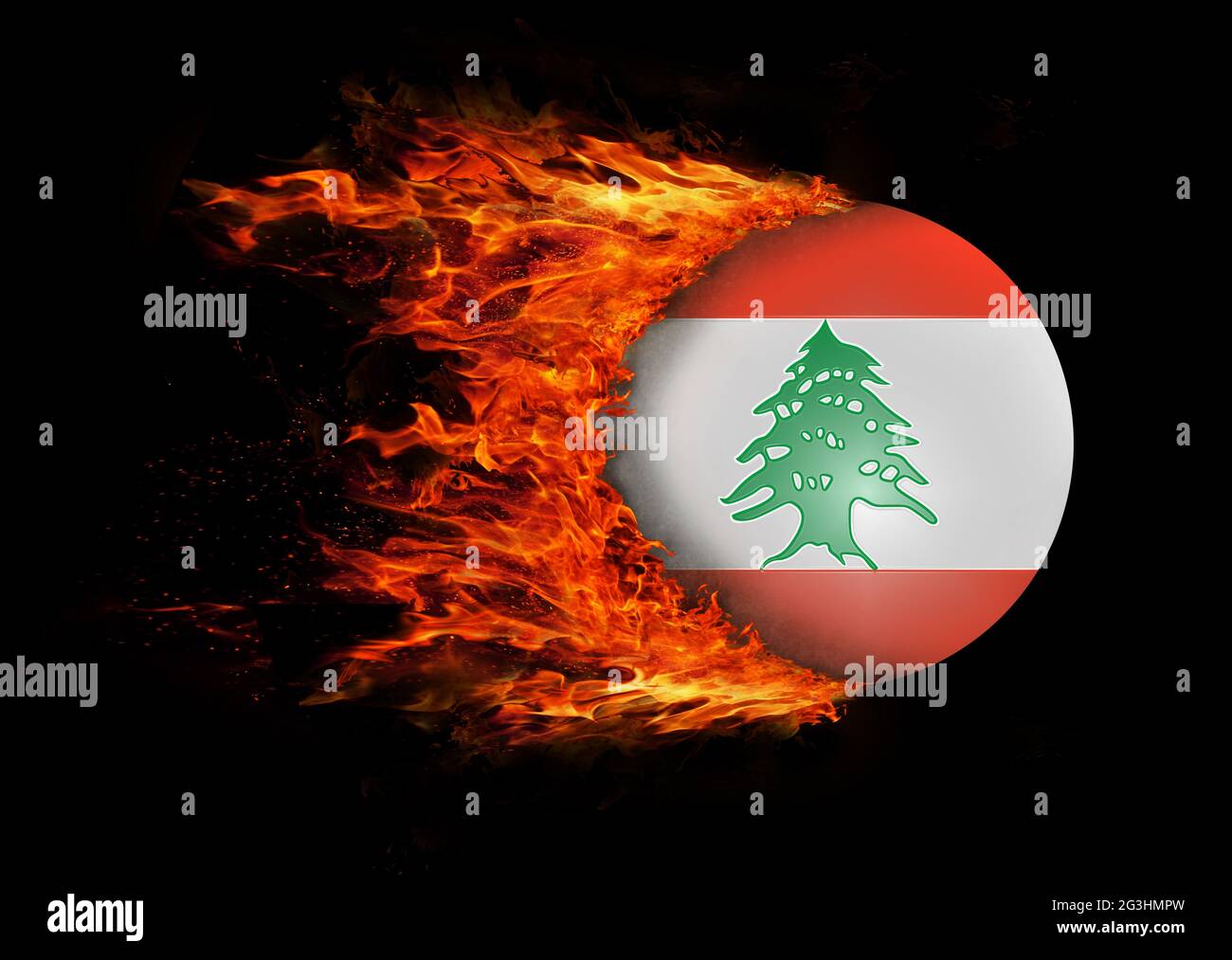 Flag with a trail of fire - Lebanon Stock Photo - Alamy