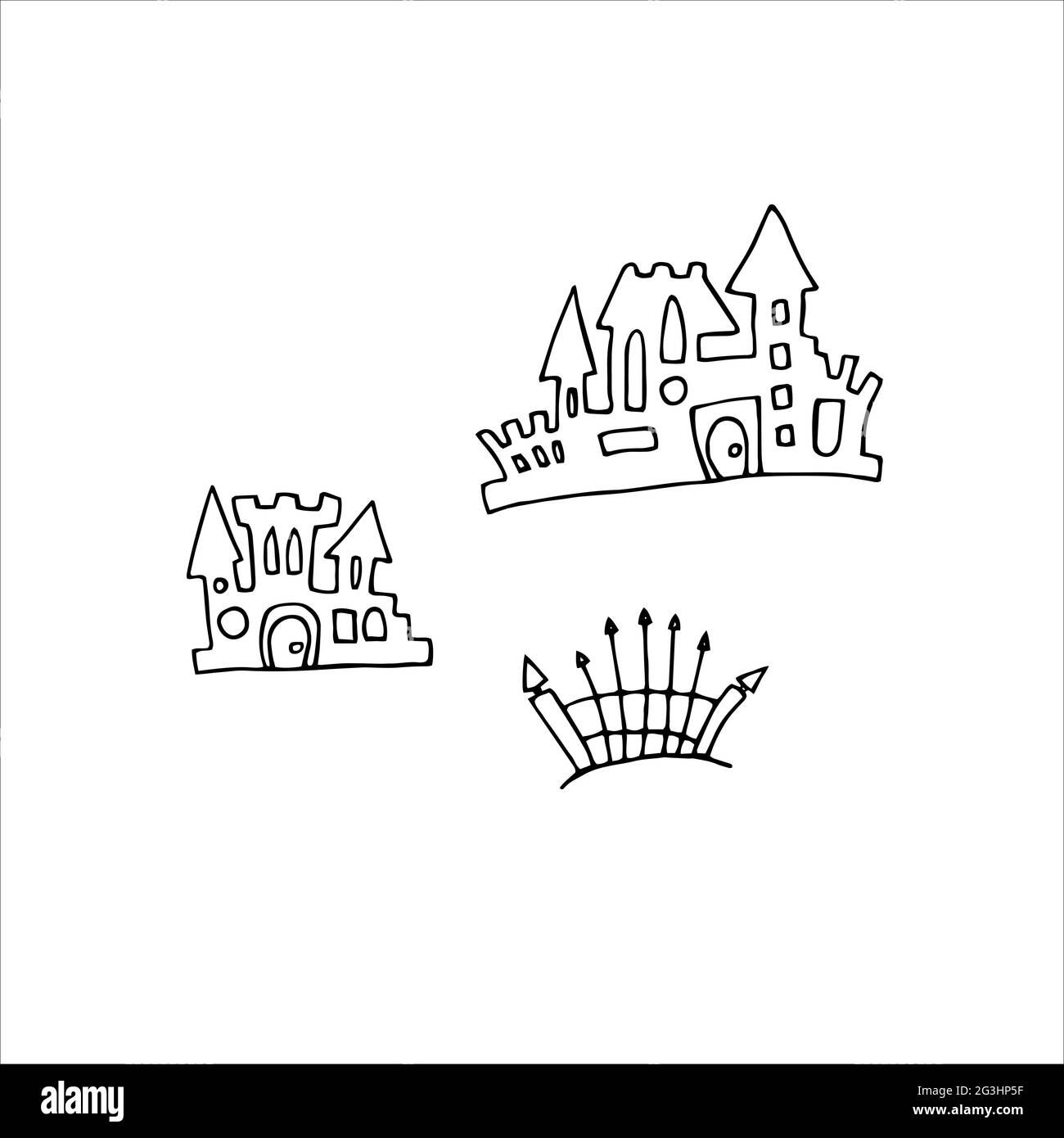 Doodle vector castles set. Hand drawn houses isolated on white ...