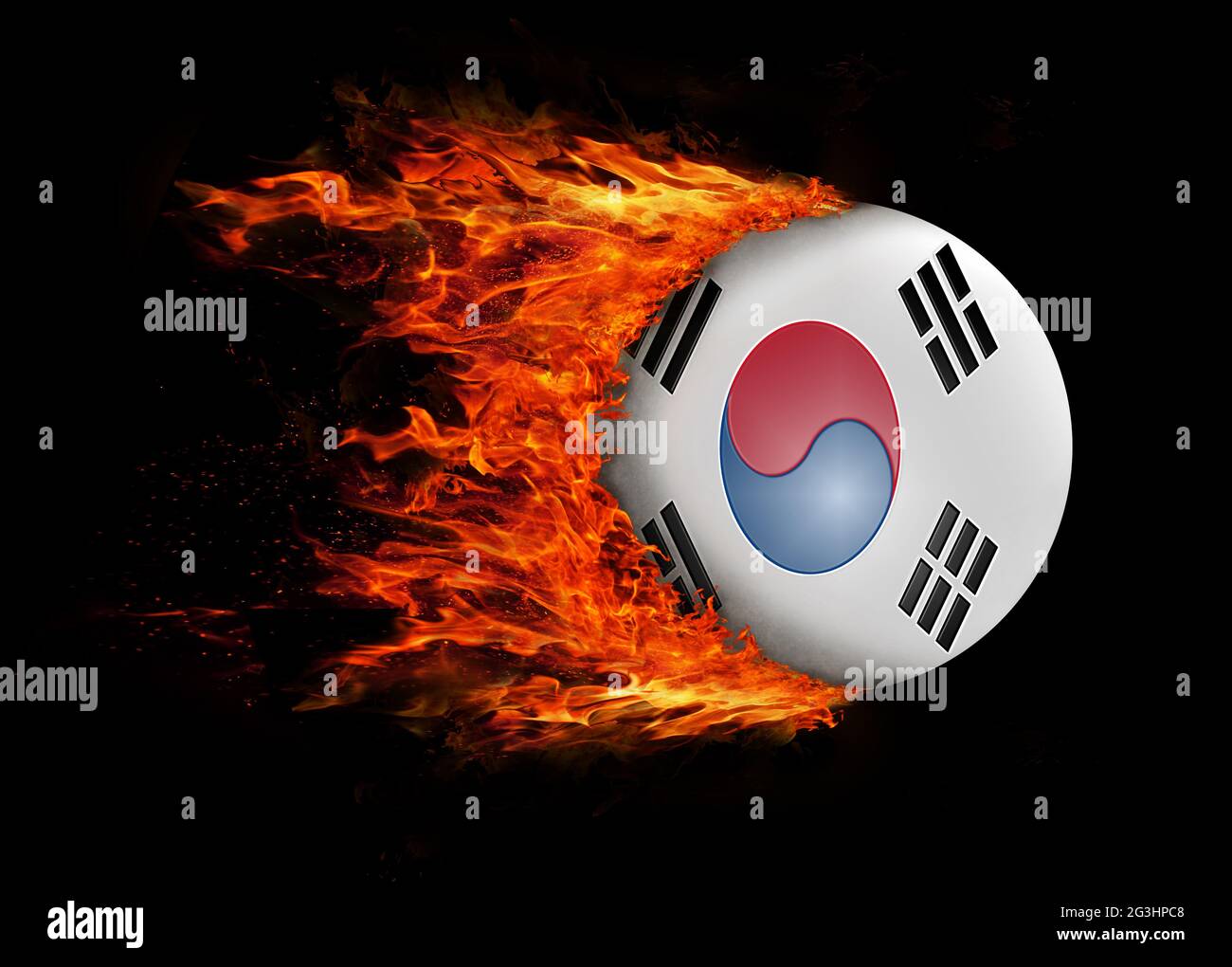 Flag with a trail of fire - South Korea Stock Photo - Alamy