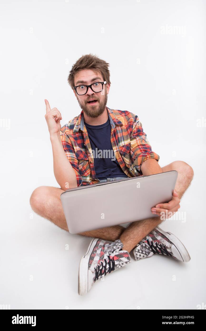 Bearded guy using laptop work hi-res stock photography and images - Alamy