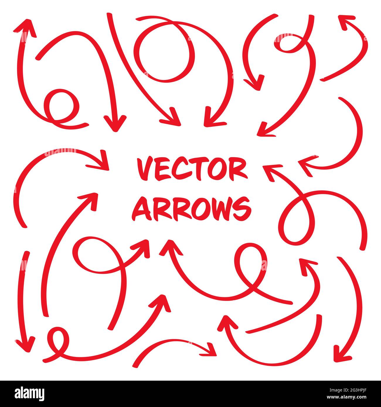 Red hand drawn arrows isolated on white background. Doodle arrow ...