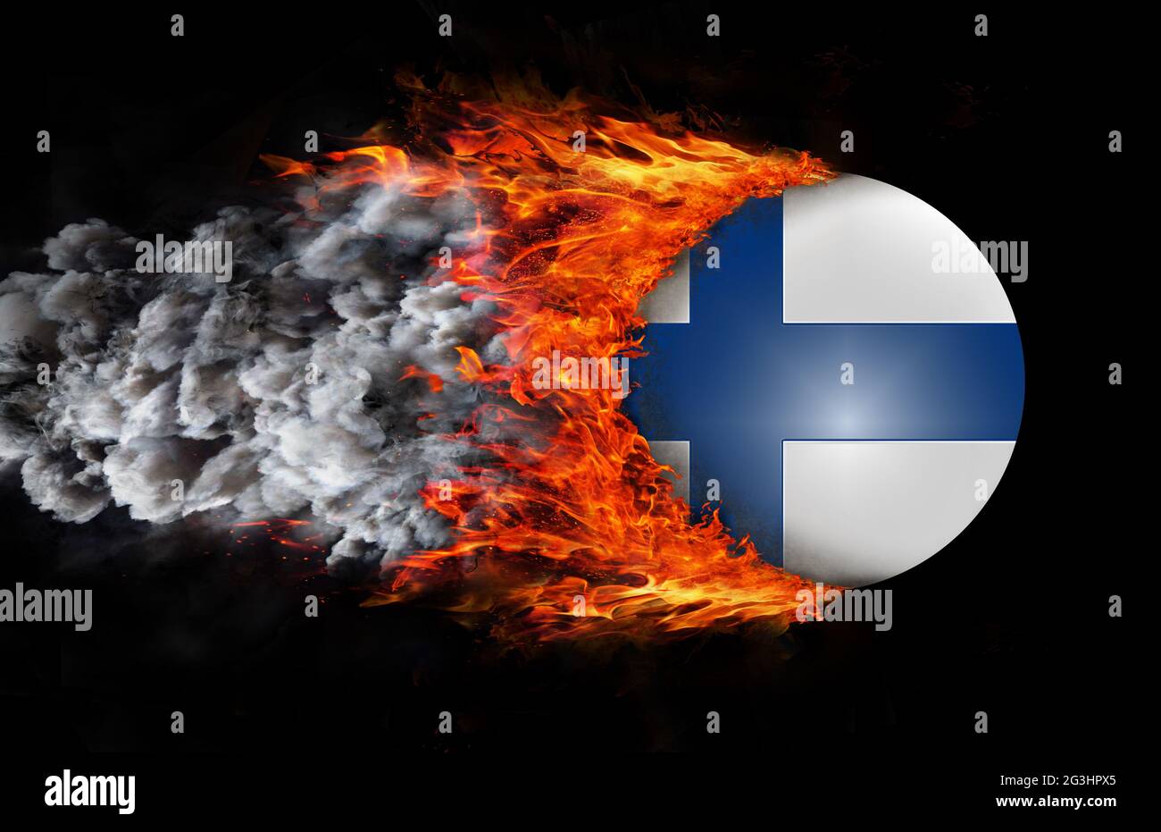 Flag with a trail of fire and smoke - Finland Stock Photo - Alamy