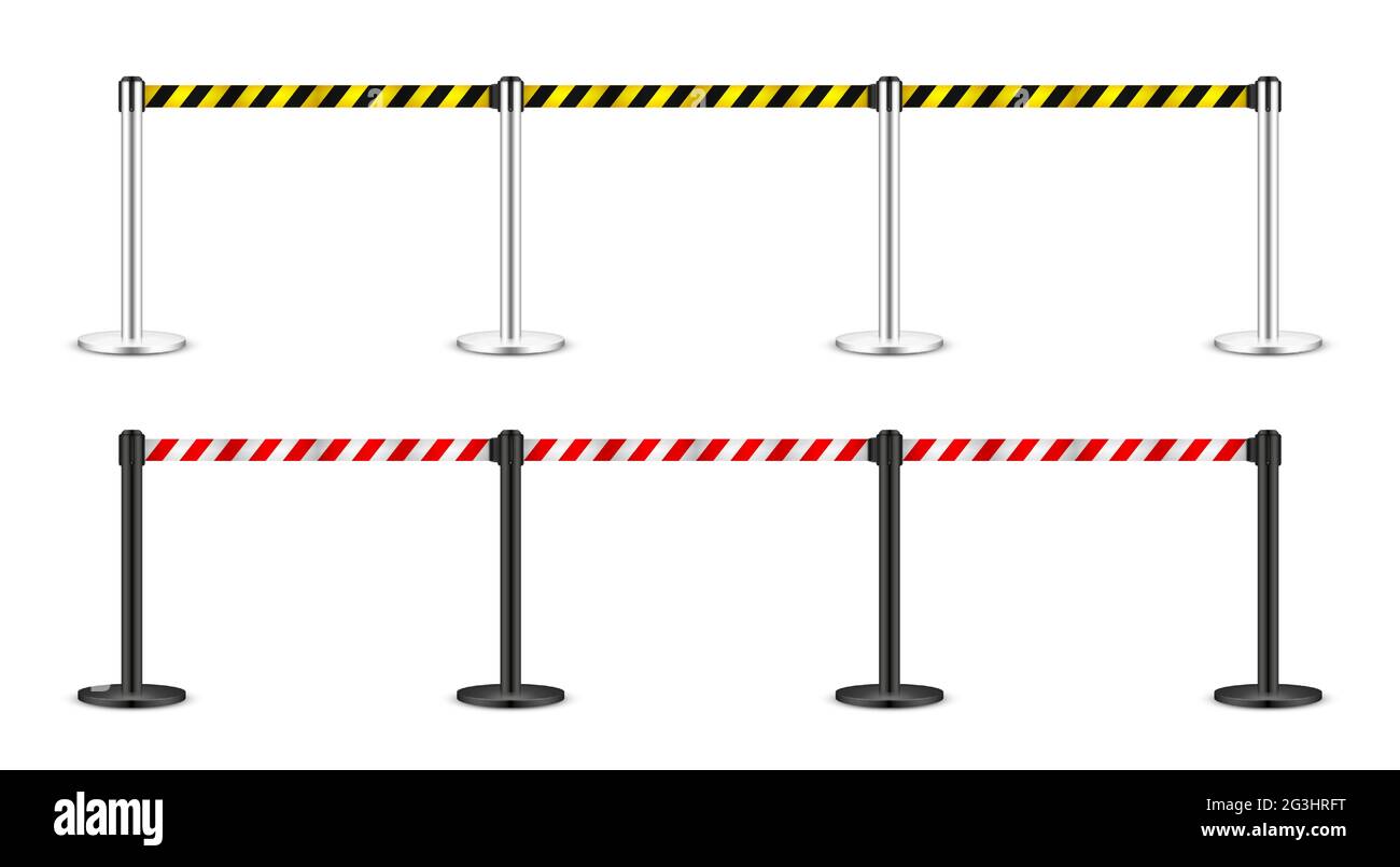 Realistic vector retractable belt stanchion. Crowd control barrier ...