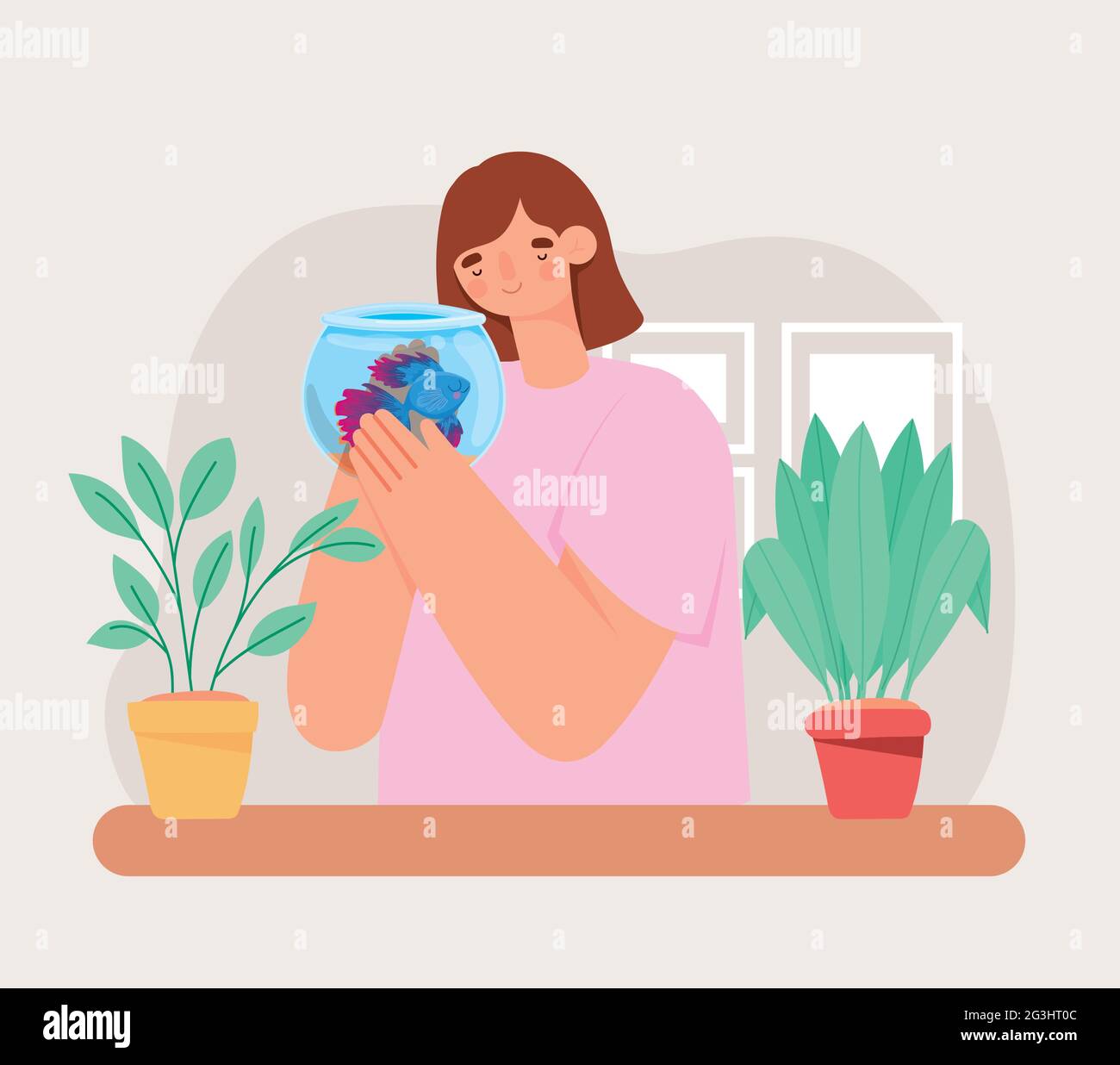 woman hugging fish-bowl Stock Vector Image & Art - Alamy
