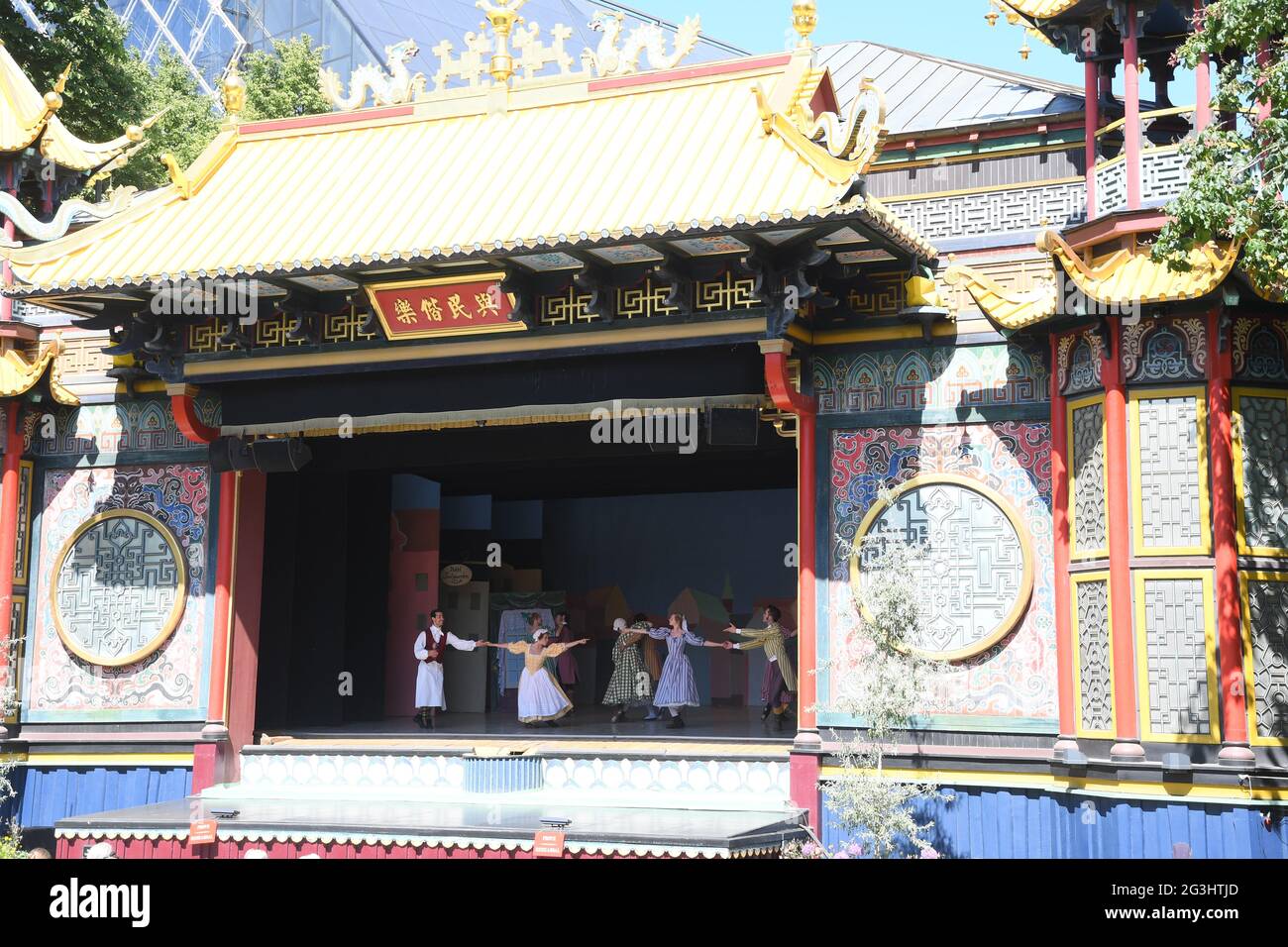 Copenhagen, Denmark. 16 UNE 2021,Peope enjoy summer day in Tivoli ...