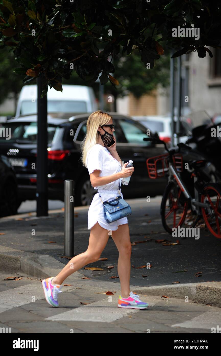 Milan, 16/06/2021, Diletta Leotta returns home alone on foot after work ...