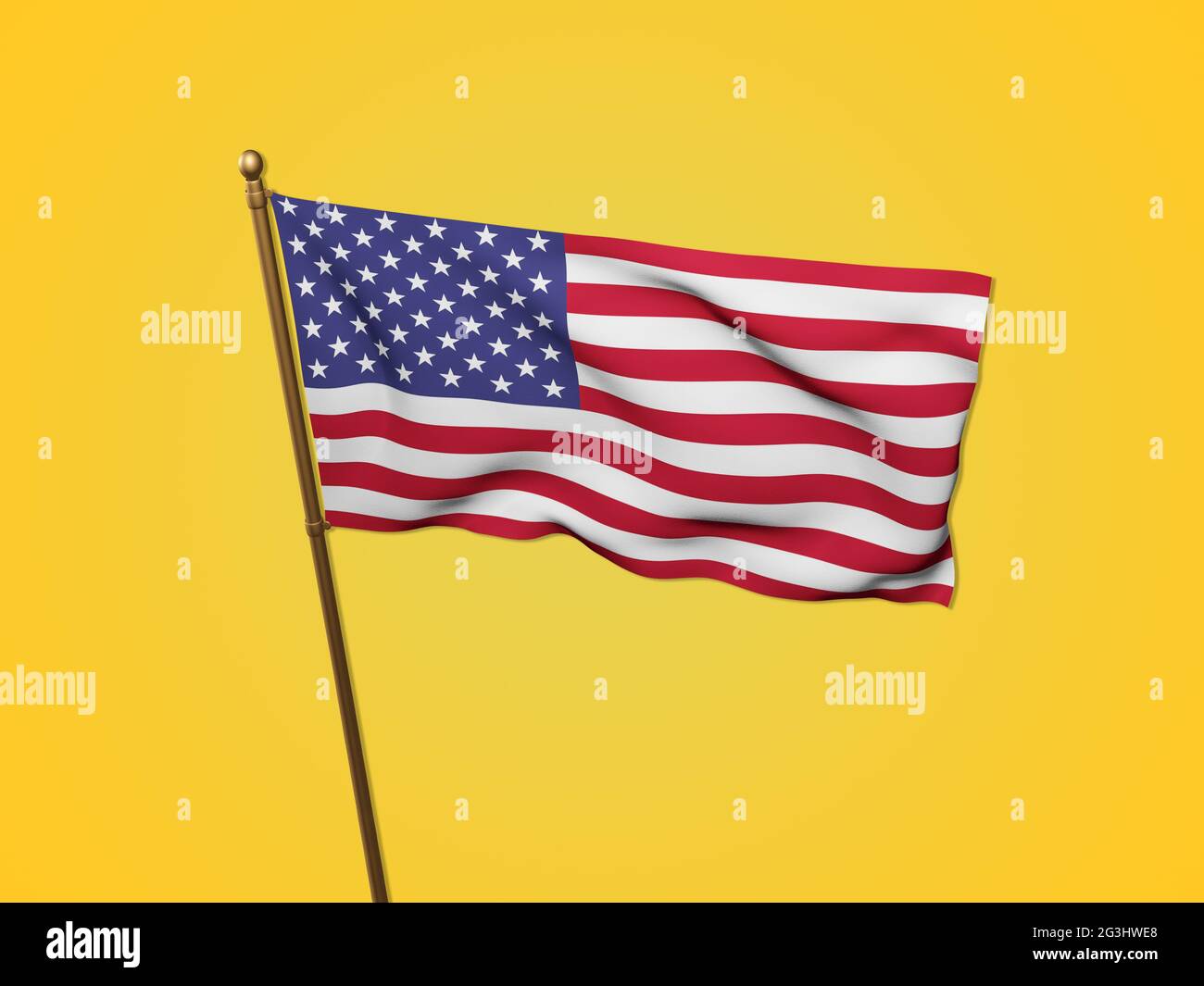 3D rendered flag of United States on yellow background Stock Photo - Alamy