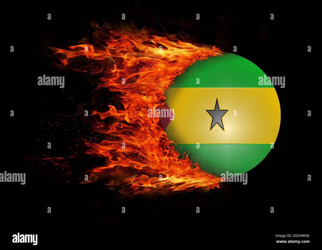 Flag with a trail of fire - Sao Tome and Principe Stock Photo - Alamy
