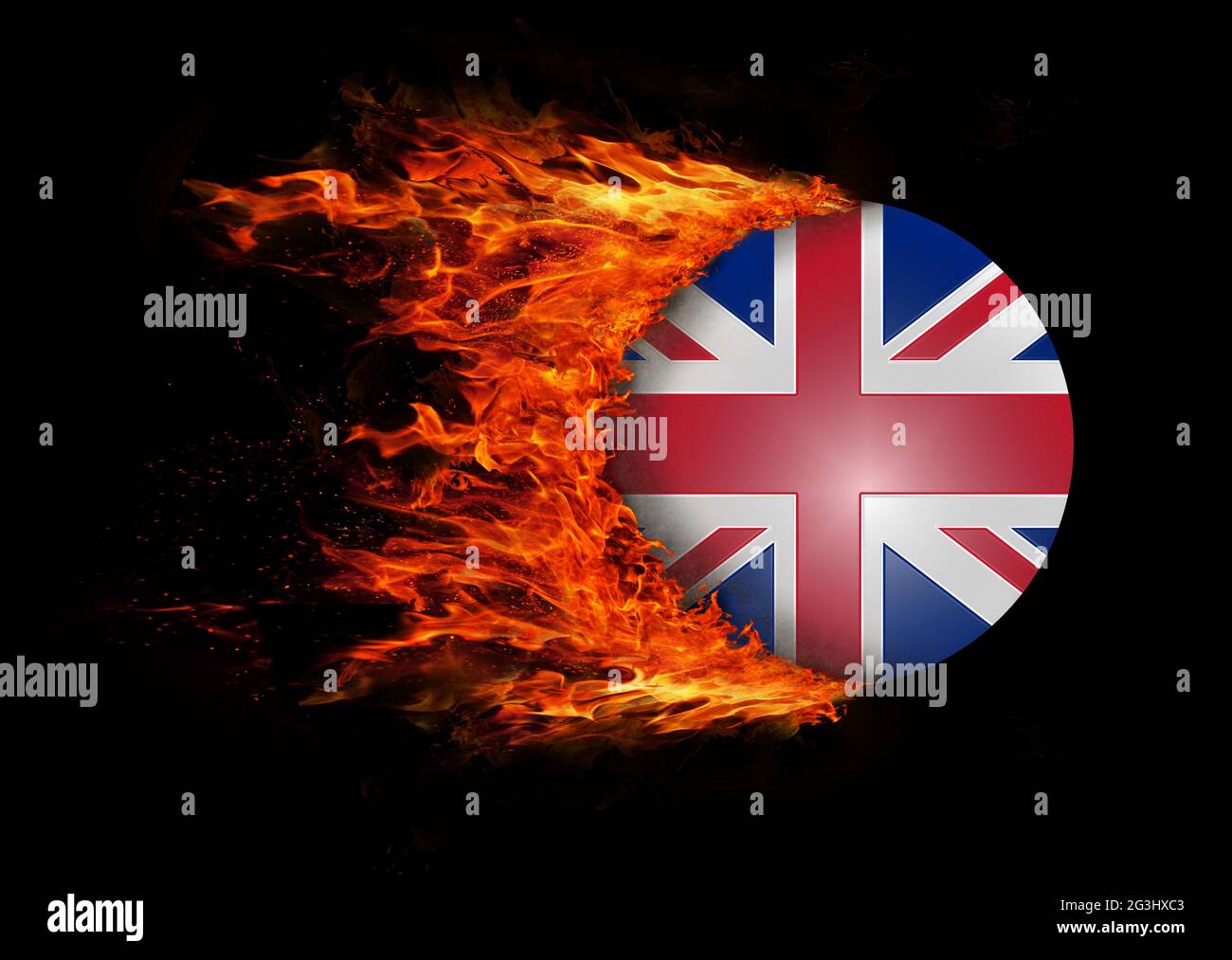 Flag with a trail of fire - United Kingdom Stock Photo - Alamy