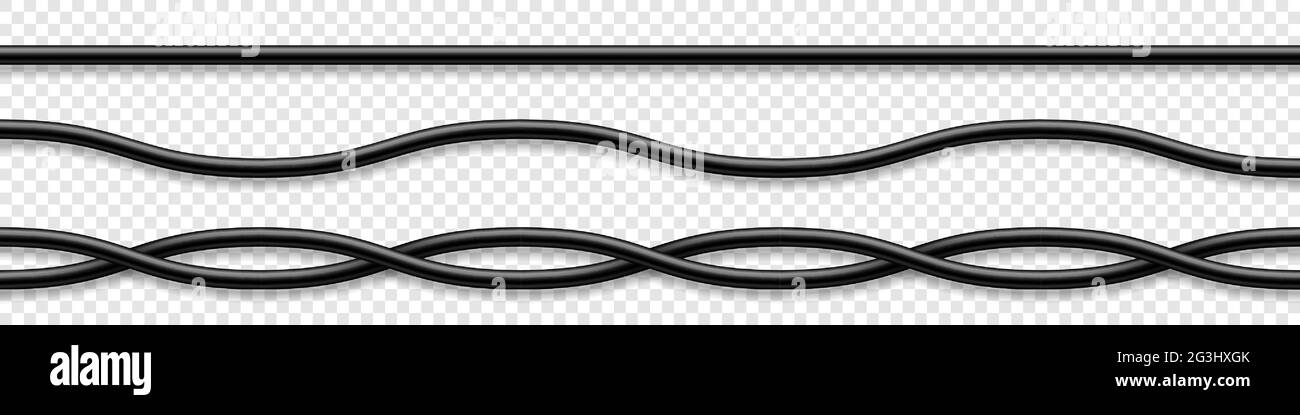Flexible cables collection. Black electrical wire. Realistic power or ...