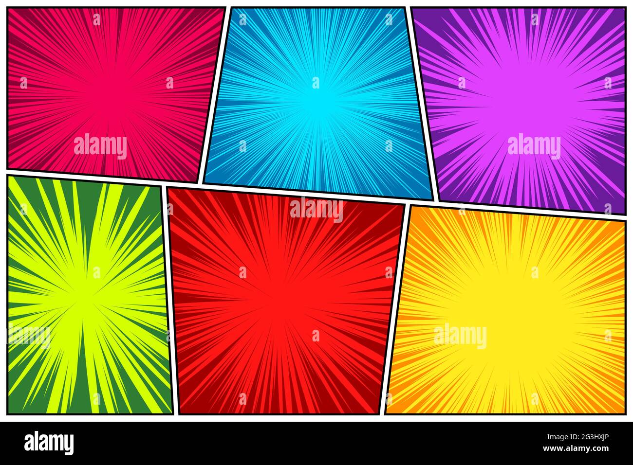 Comic book colorful radial lines collection. Cartoon comics background ...