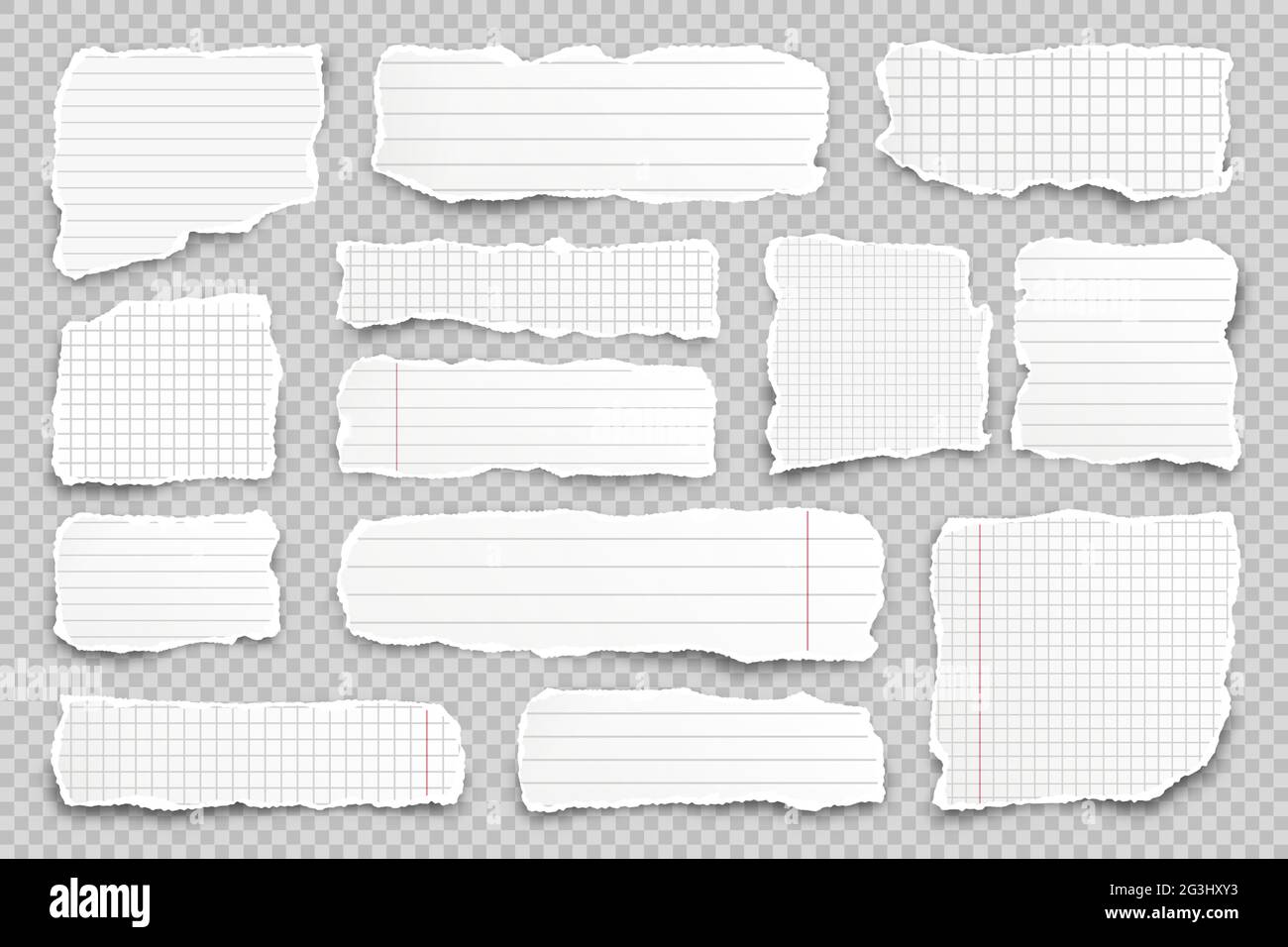 Ripped paper strips on transparent background. Realistic crumpled paper ...