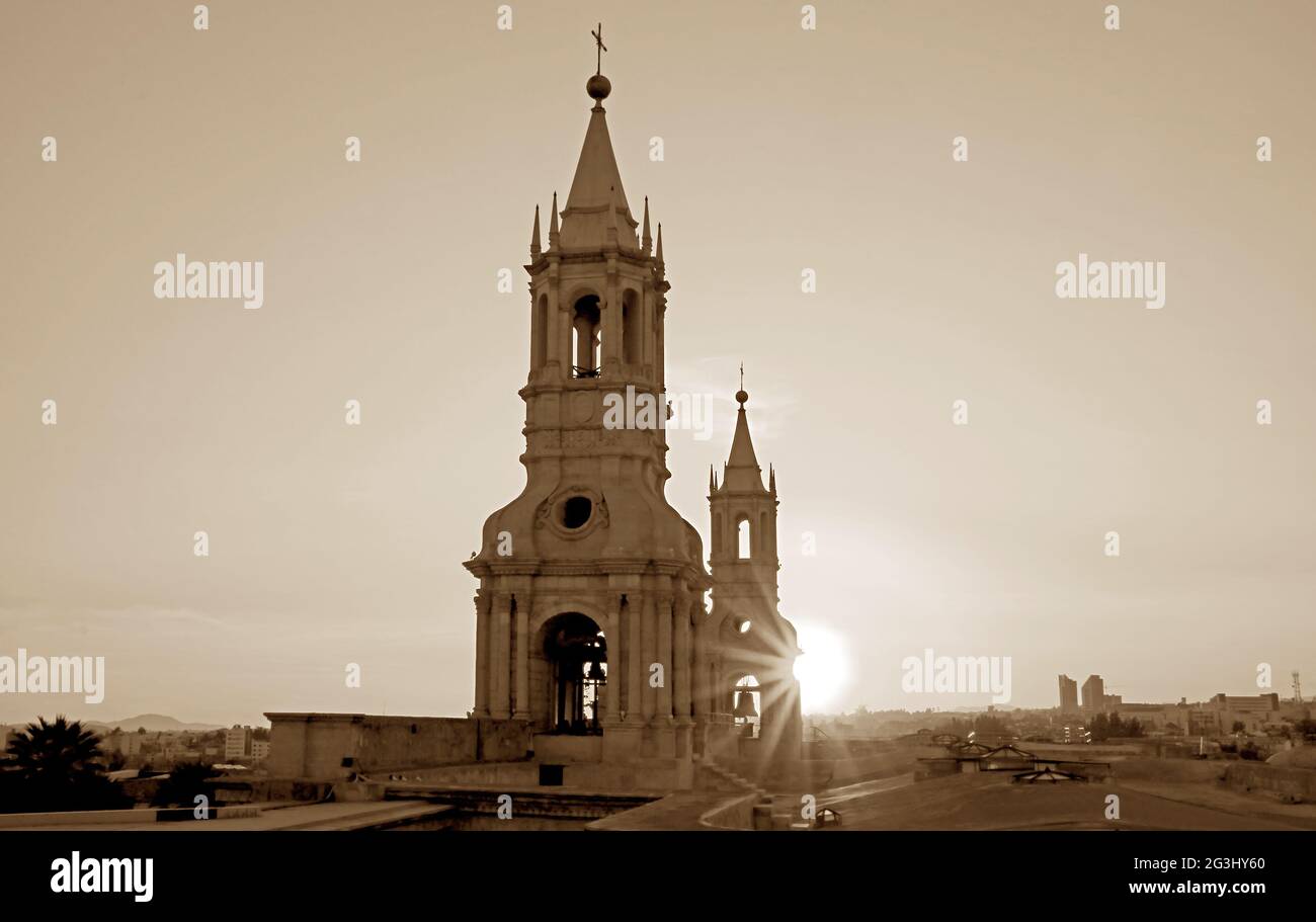 Fantastic Sunbeam Shining Through the Bell Tower of Basilica Cathedral ...