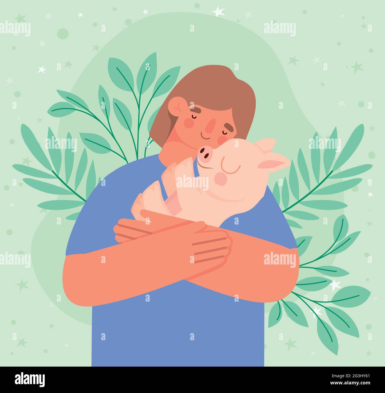 woman hugging cute pig Stock Vector Image & Art - Alamy