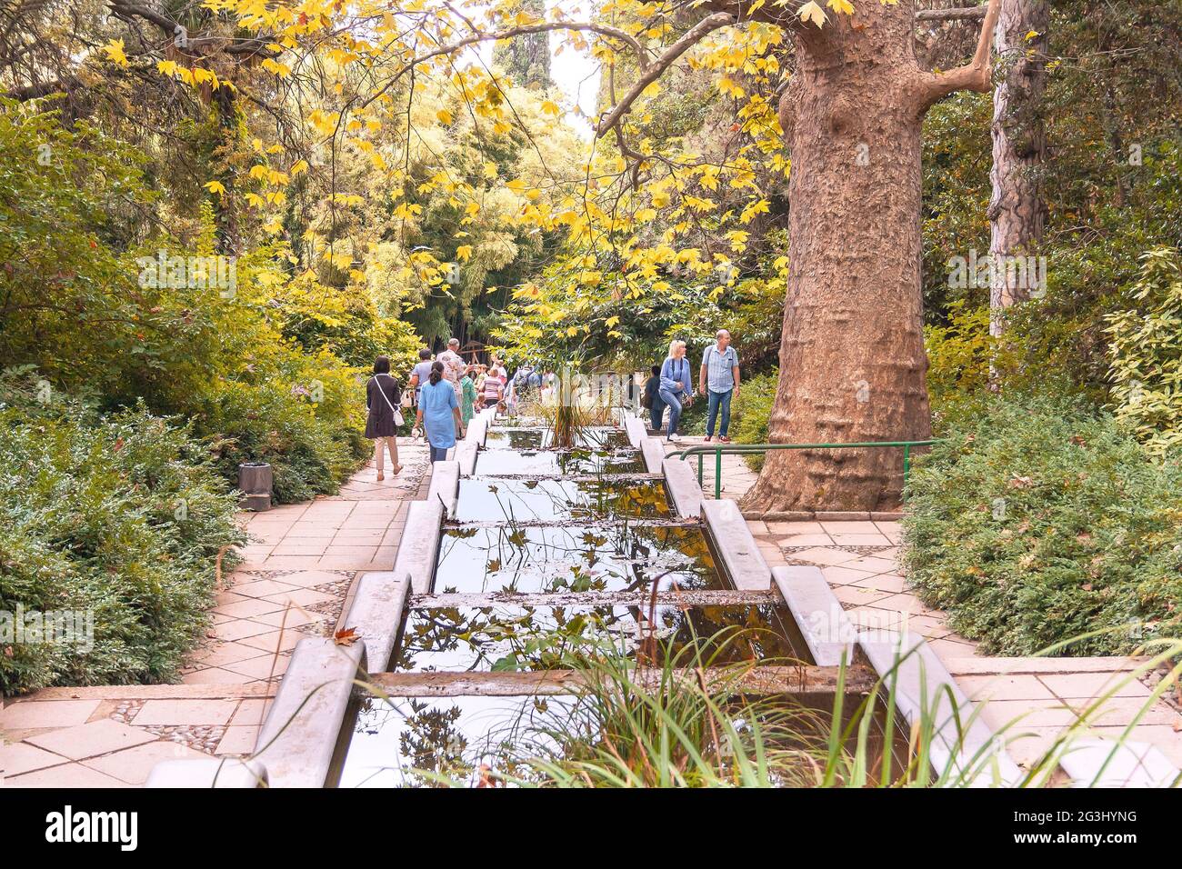 The famous botanical garden in the Crimea with a cascade of swimming ...