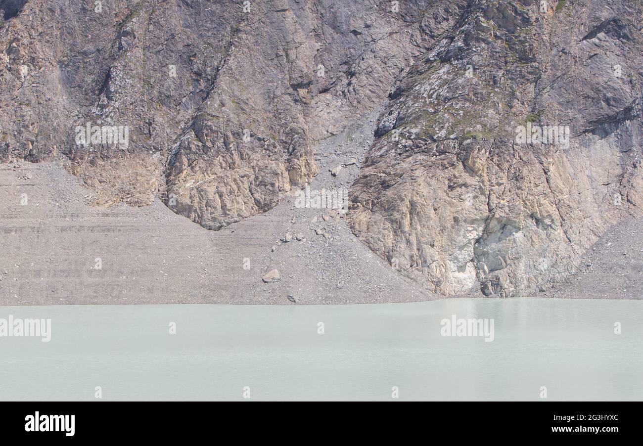 The green waters of Lake Dix - Dam Grand Dixence - Switzerland Stock ...