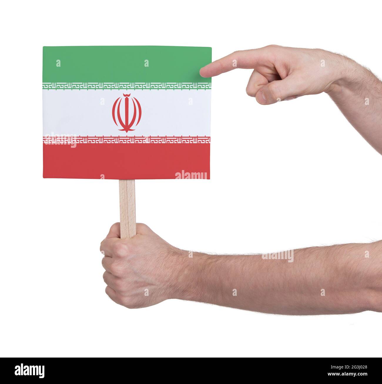 Hand holding small card - Flag of Iran Stock Photo - Alamy