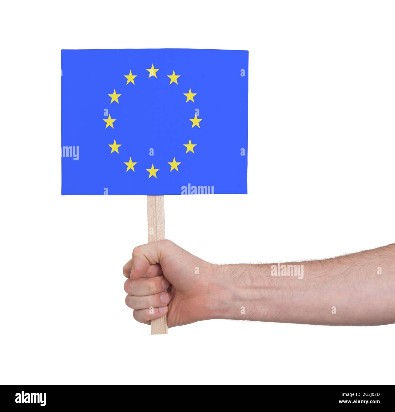 Hand holding small card - Flag of the European Union Stock Photo - Alamy