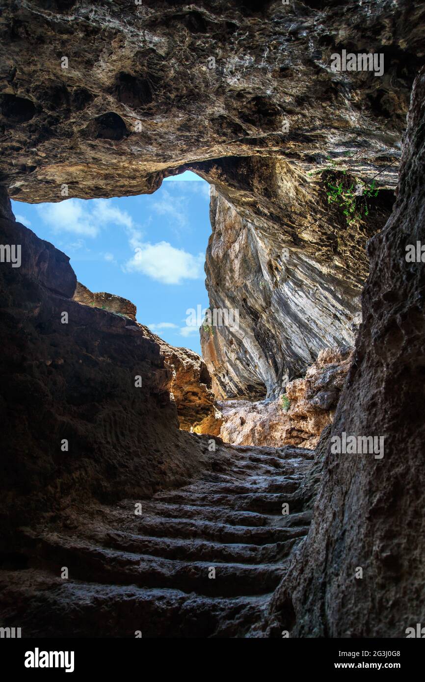 Stairs inside a Cave Stock Photo - Alamy