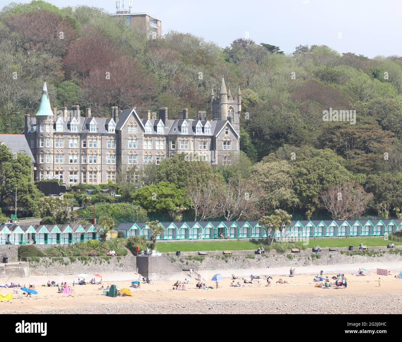A photograph of the view overlooking the ocean at Langland Bay, Gower ...