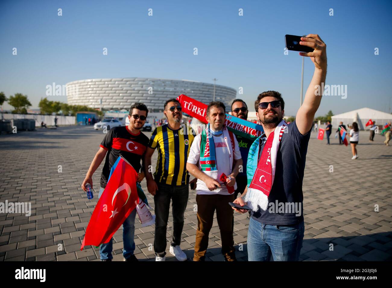 BAKU, AZERBAIJAN - JUNE 16: Turkish fans pose for a selphie outside ...