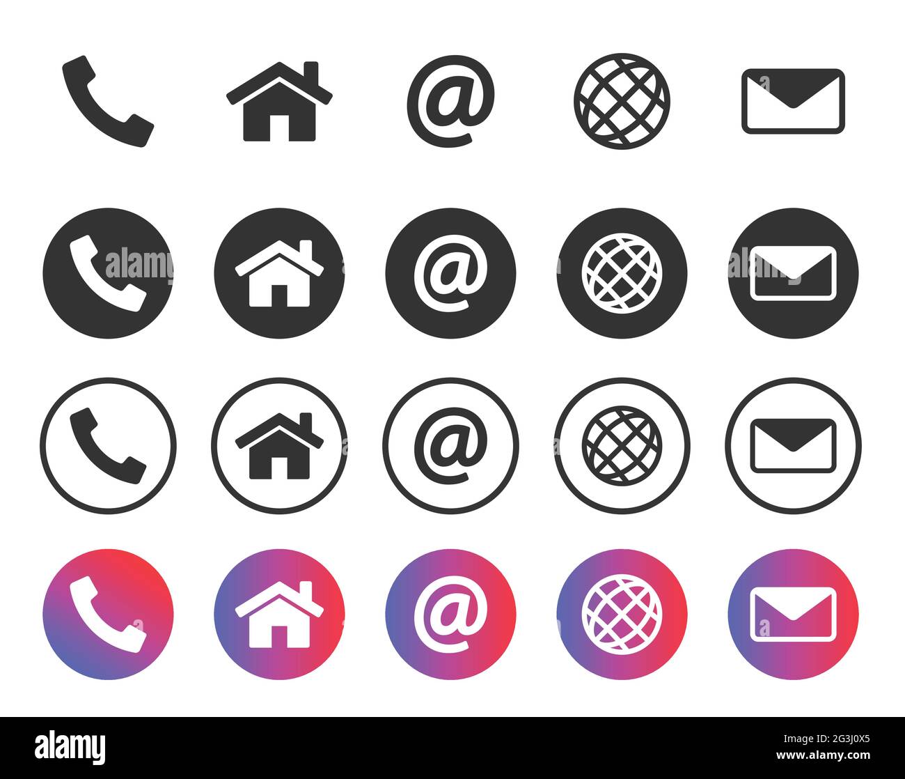 Contact icons, information symbols set. Call, home, address, mail and ...
