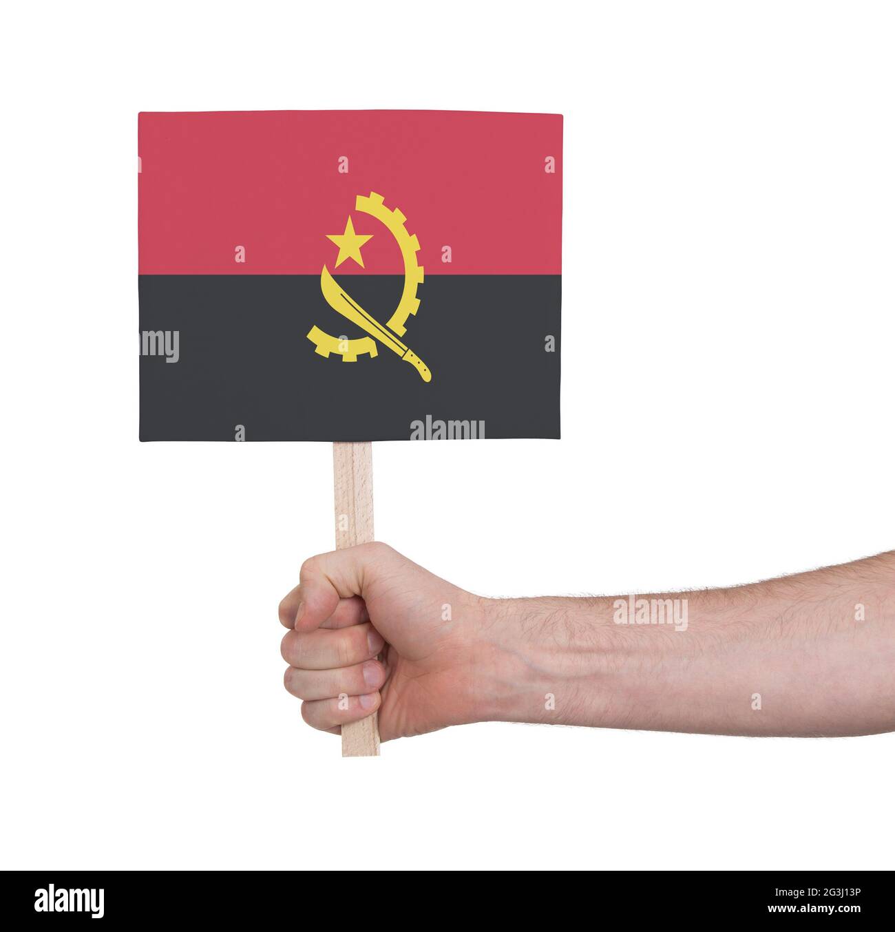 Hand holding small card - Flag of Angola Stock Photo - Alamy