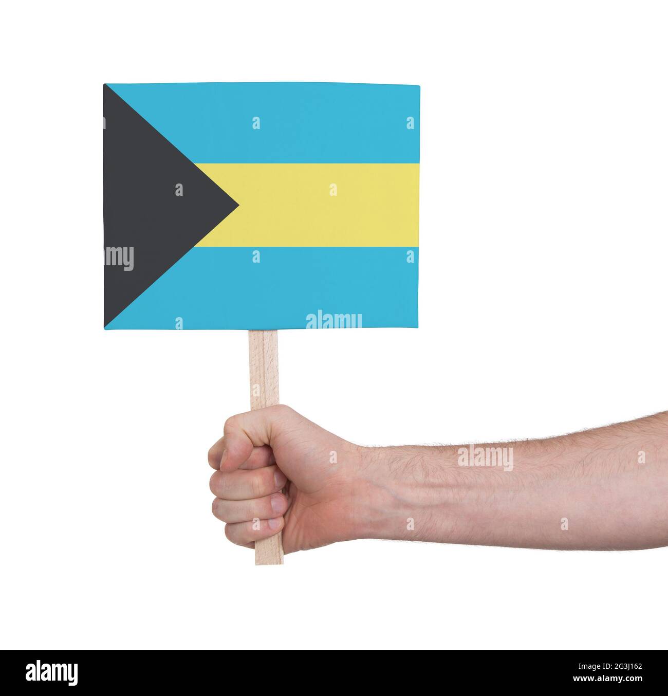 Hand holding small card - Flag of Bahamas Stock Photo - Alamy