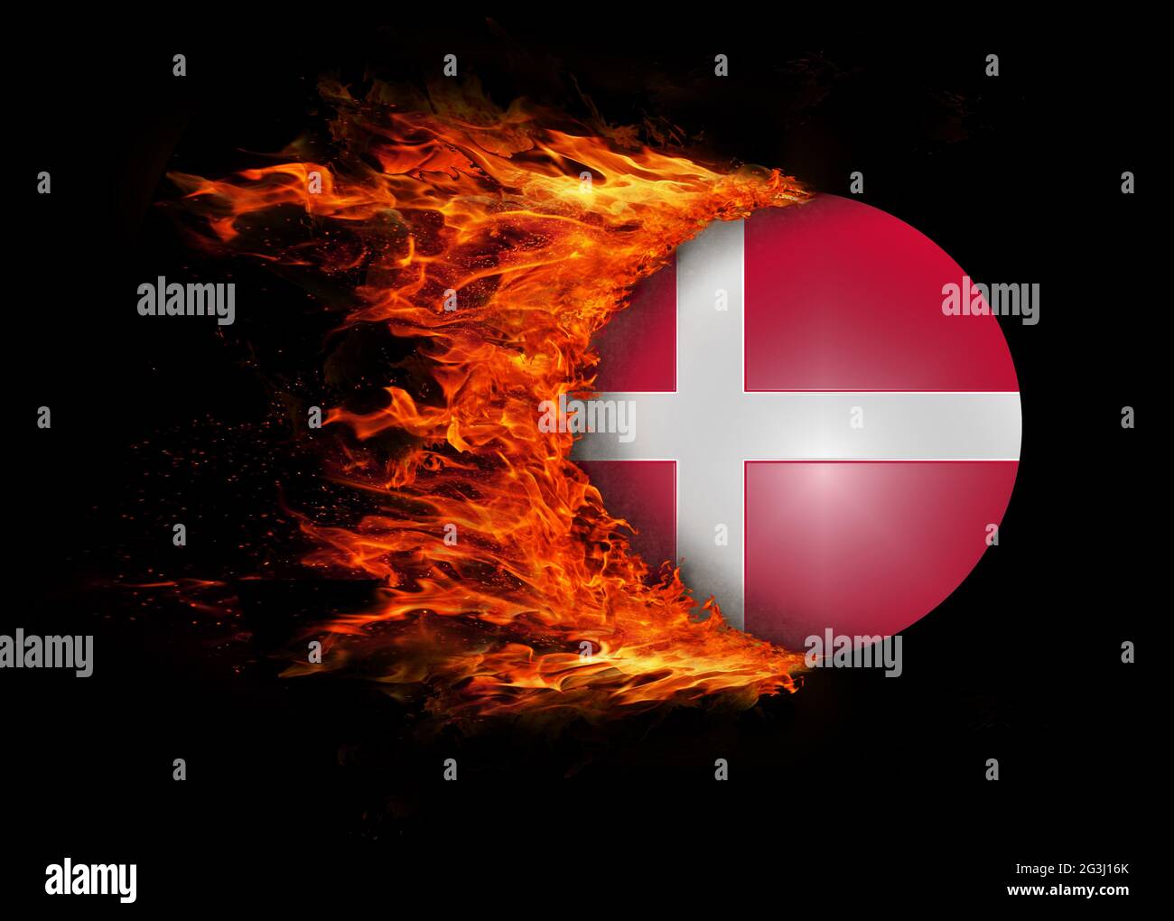 Flag with a trail of fire - Denmark Stock Photo - Alamy