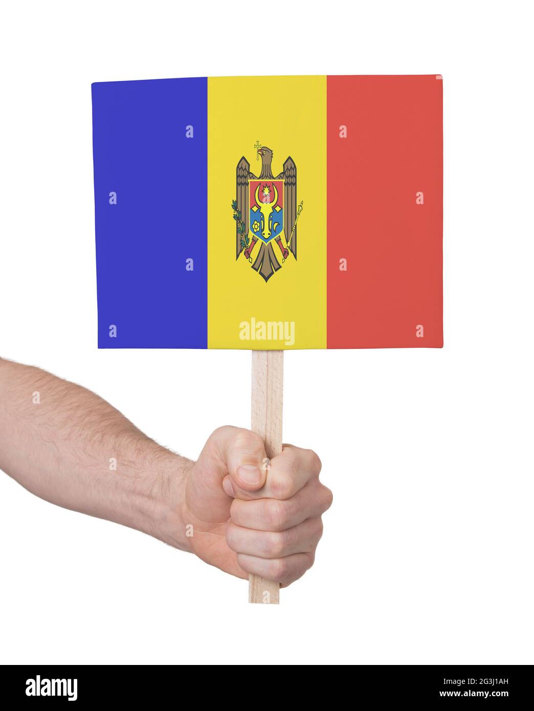 Hand holding small card - Flag of Moldova Stock Photo - Alamy