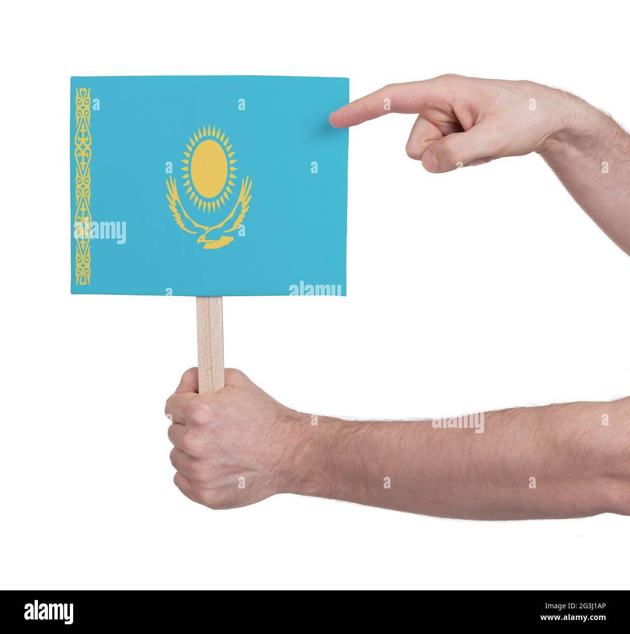 Hand holding small card - Flag of Kazakhstan Stock Photo - Alamy