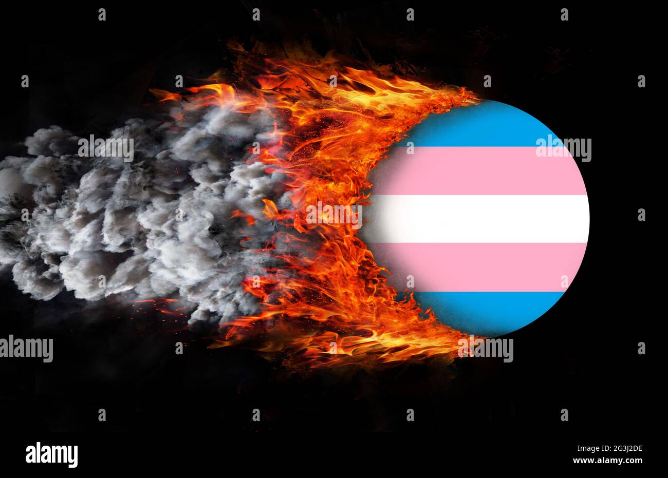 Flag with a trail of fire - Trans Pride Stock Photo - Alamy