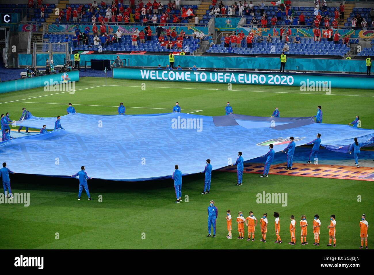 Overview of the field with Italian flag during the UEFA Euro 2020 Group ...