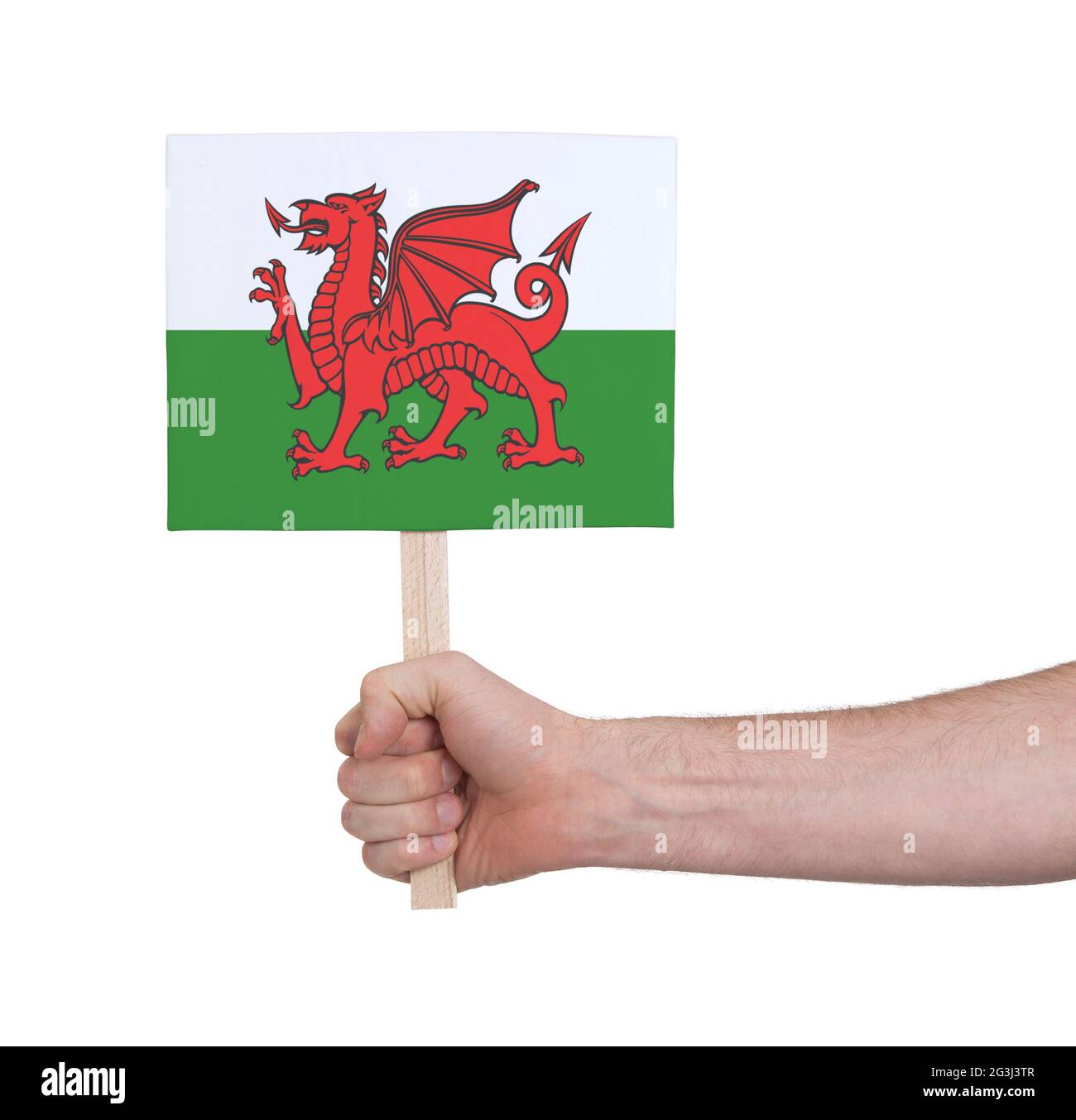 Hand holding small card - Flag of Wales Stock Photo - Alamy