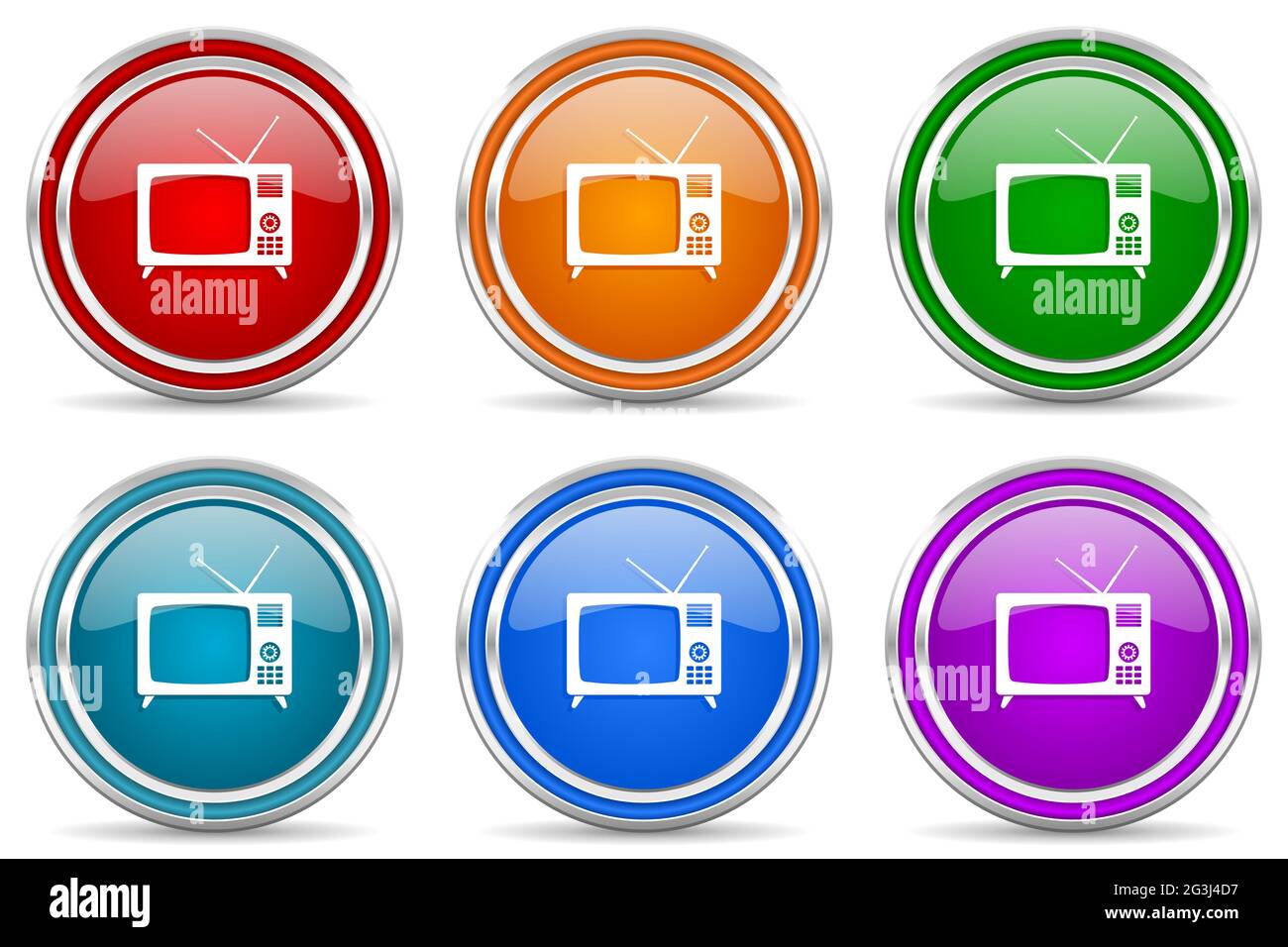 Retro television, tv and video screen silver metallic glossy icons, set ...