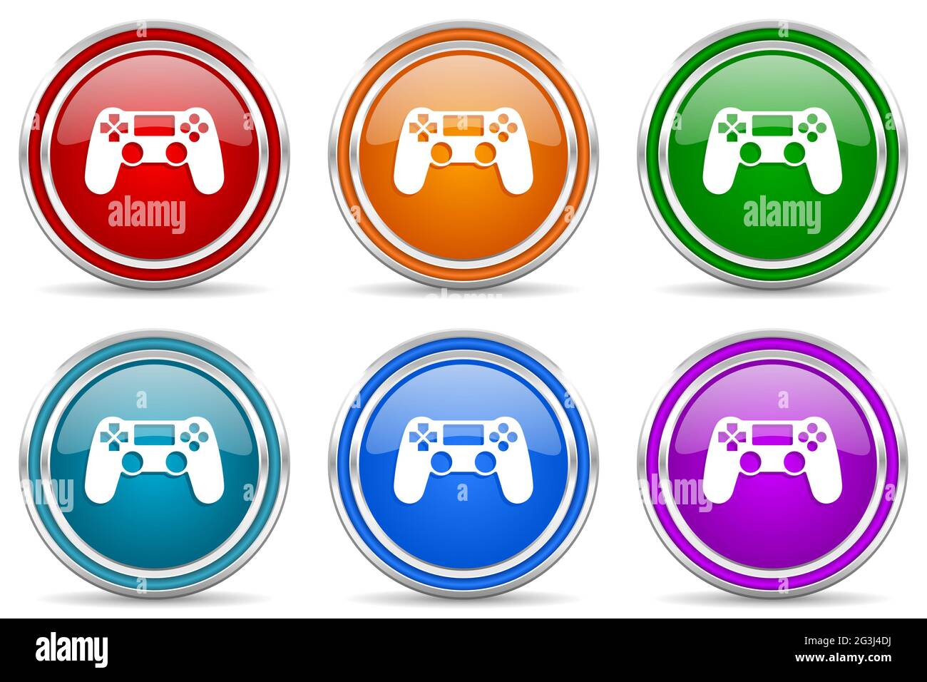 Wireless gaming controller, gamepad silver metallic glossy icons, set ...