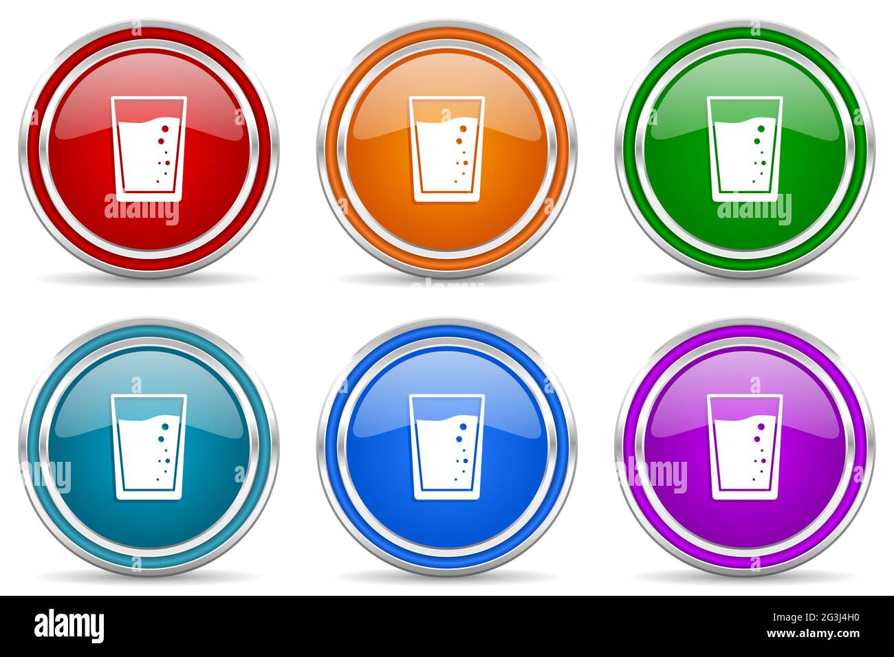 Glass of water silver metallic glossy icons, set of modern design ...