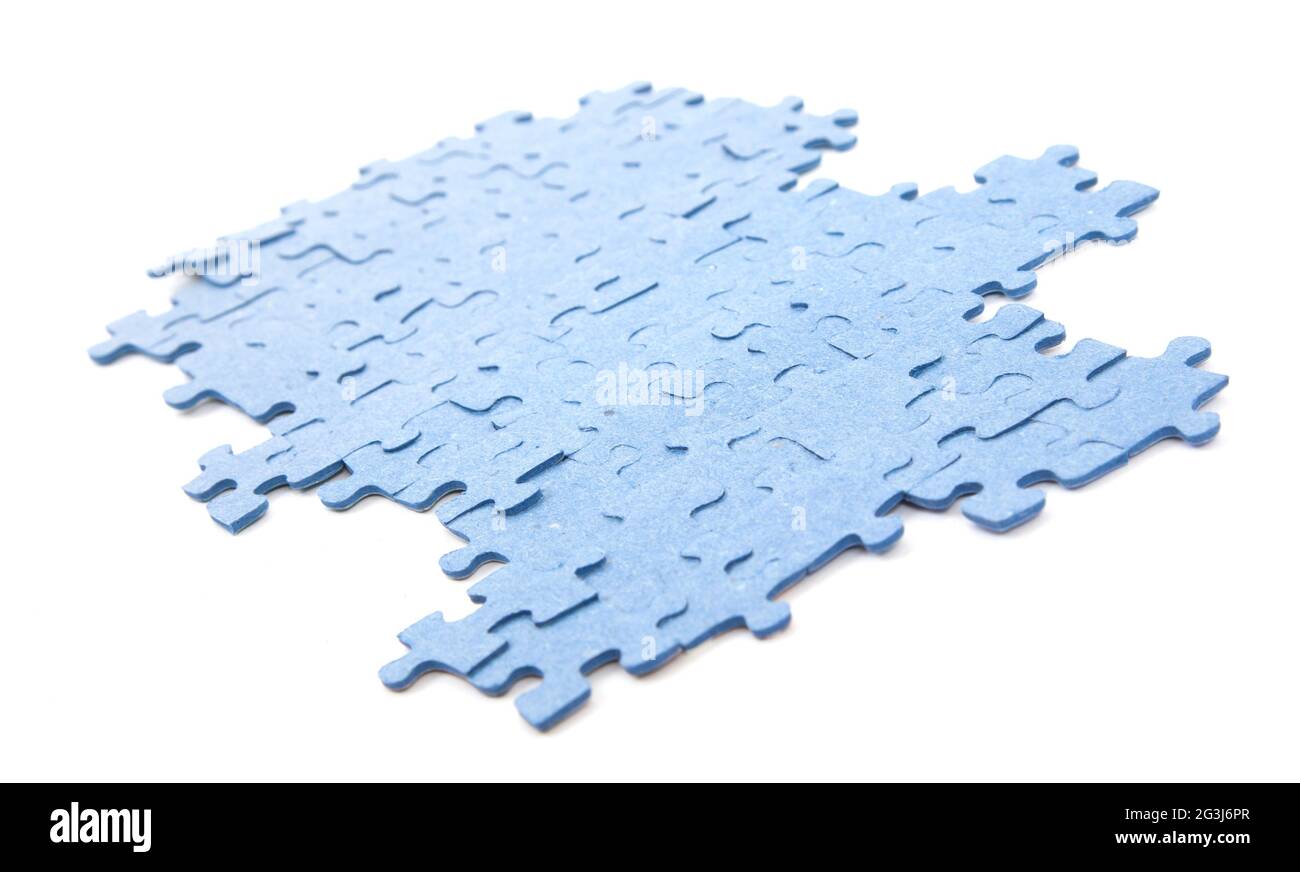 Connected blue puzzle pieces isolated Stock Photo - Alamy