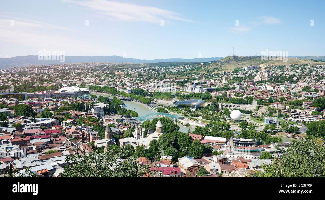 Panorama view in Tbilisi city in center with Kura river Stock Photo - Alamy